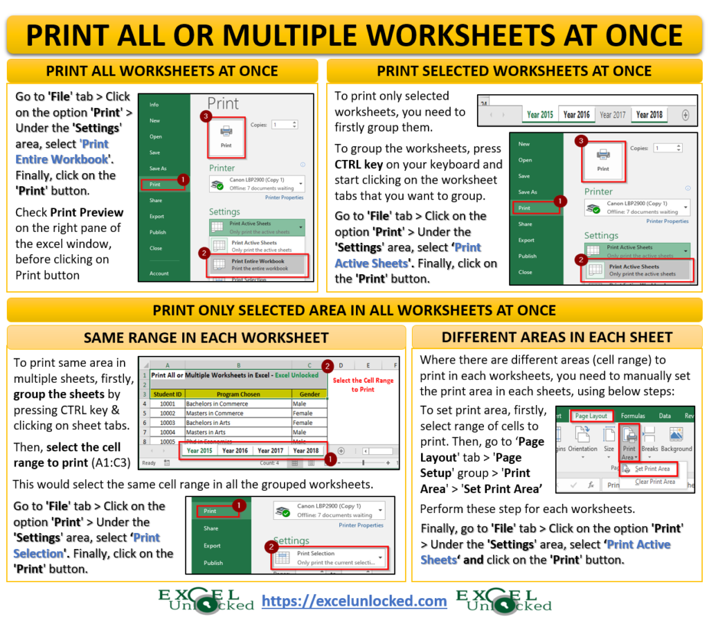 How To Print All Or Multiple Worksheets In Excel Excel Unlocked