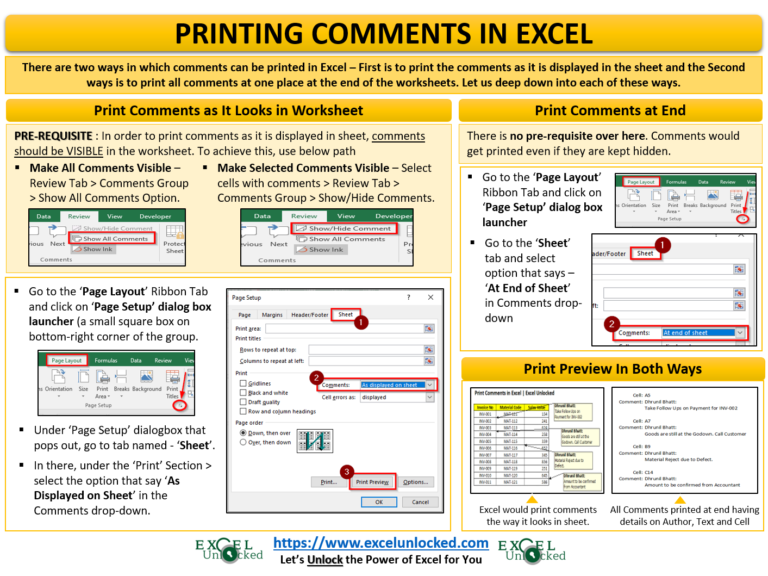 Printing Comments in Excel - Quick Guide - Excel Unlocked