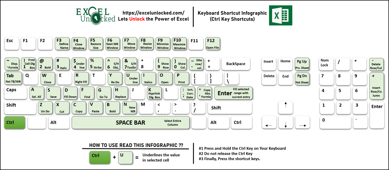 Learn Excel Keyboard Shortcut in Infographic - Excel Unlocked