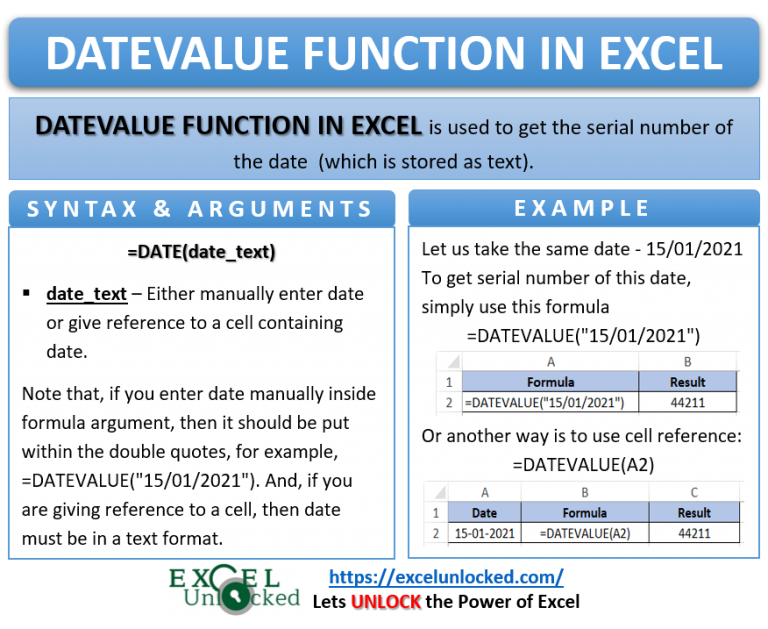 Datevalue Function In Excel Get Date Serial Number Excel Unlocked