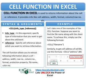 CELL Function in Excel - Get Information About Cell - Excel Unlocked