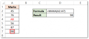 MAXA Function in Excel - Finding Maximum Value from Range