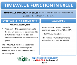 TIMEVALUE Function in Excel - Serial Number of Time - Excel Unlocked