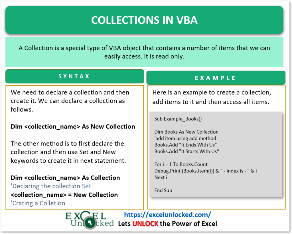 Collections In VBA Create Add Remove Items Excel Unlocked