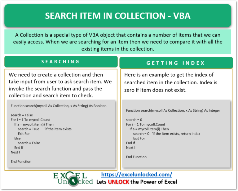 Search Item in Collection - VBA - Excel Unlocked