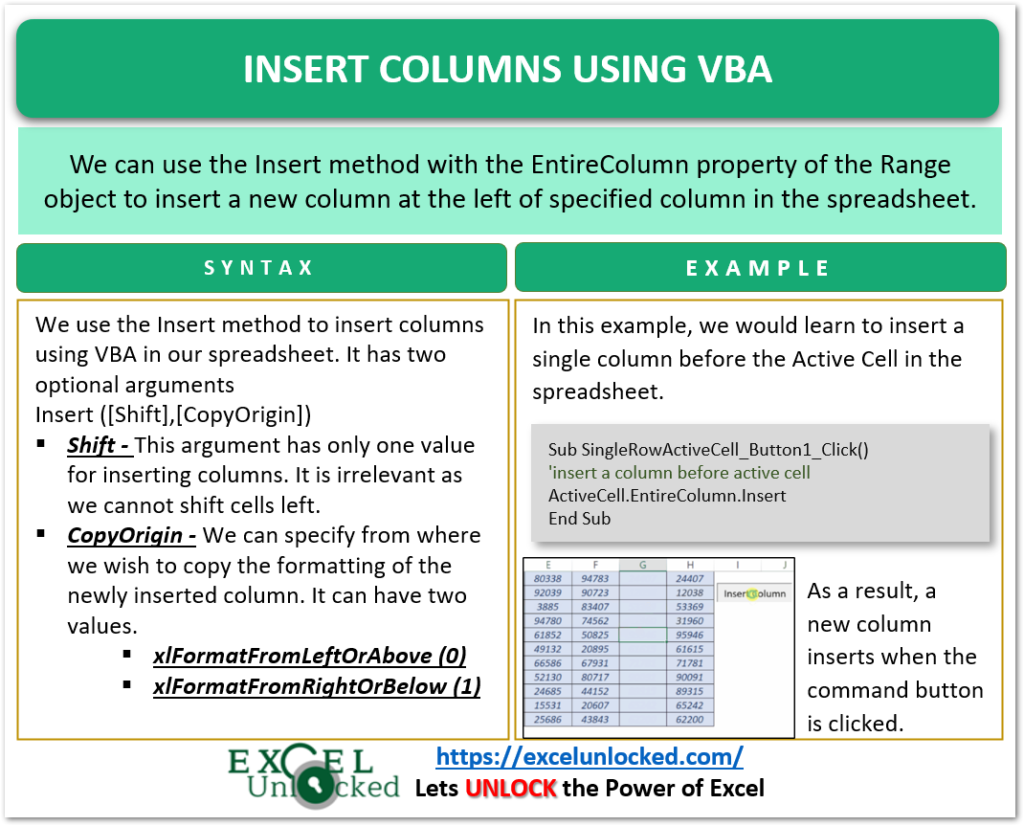 Insert Columns Using VBA In Excel Excel Unlocked