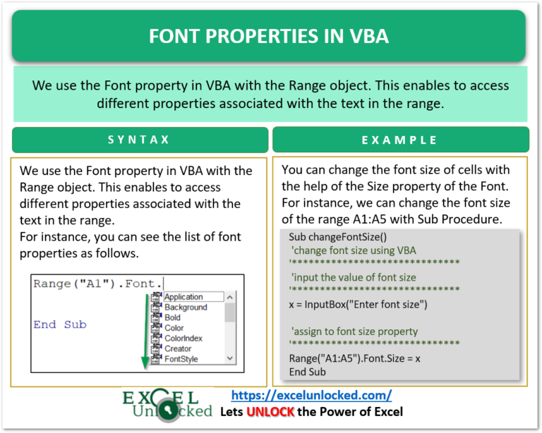 Font Properties in VBA - Color, Size, Style - Excel Unlocked Font Properties in VBA - Color, Size, Style - Excel Unlocked