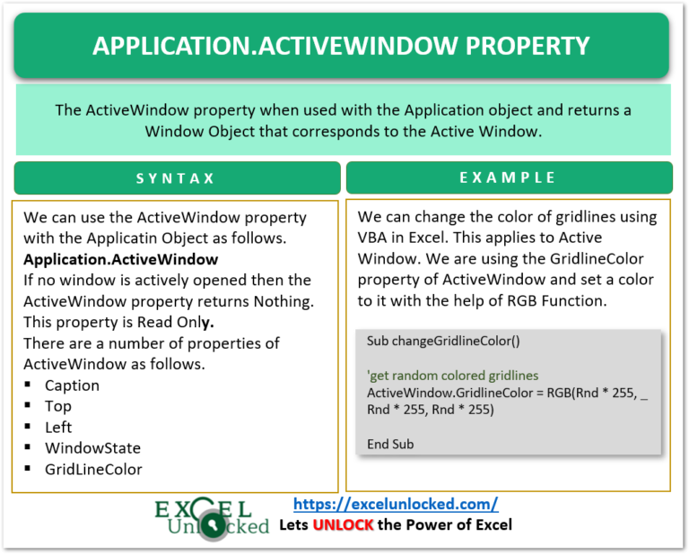 Application.ActiveWindow Property in VBA - Excel Unlocked