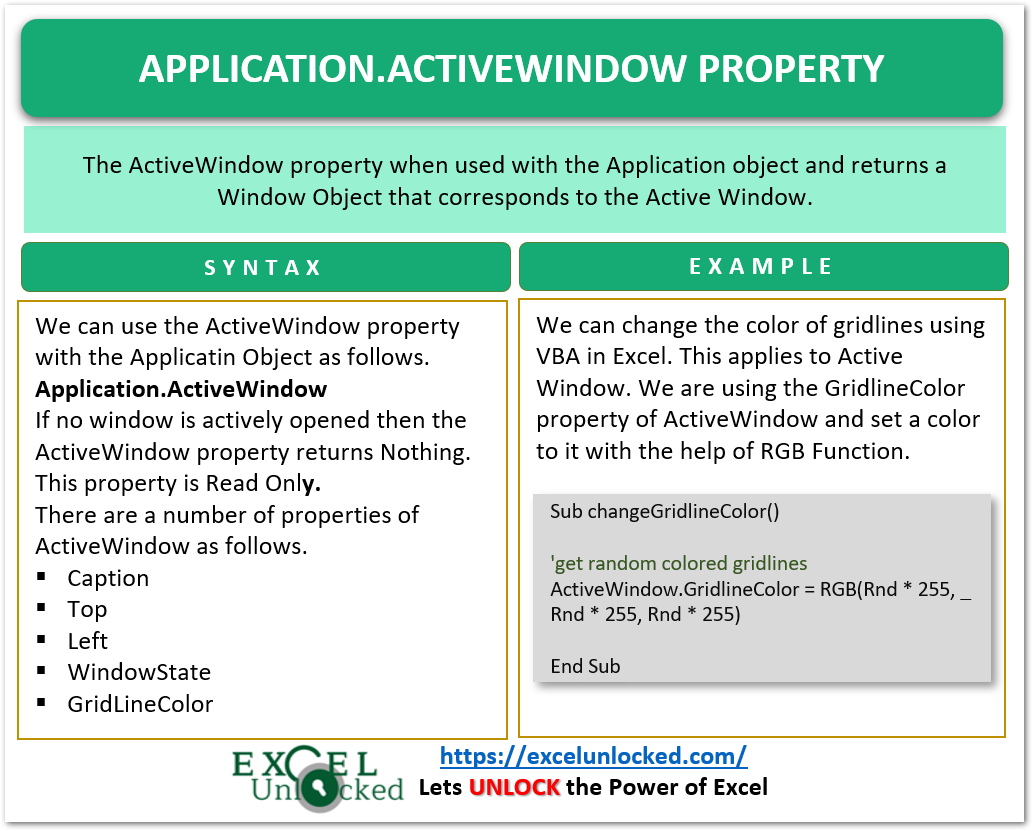Application ActiveWindow Property In VBA Excel Unlocked